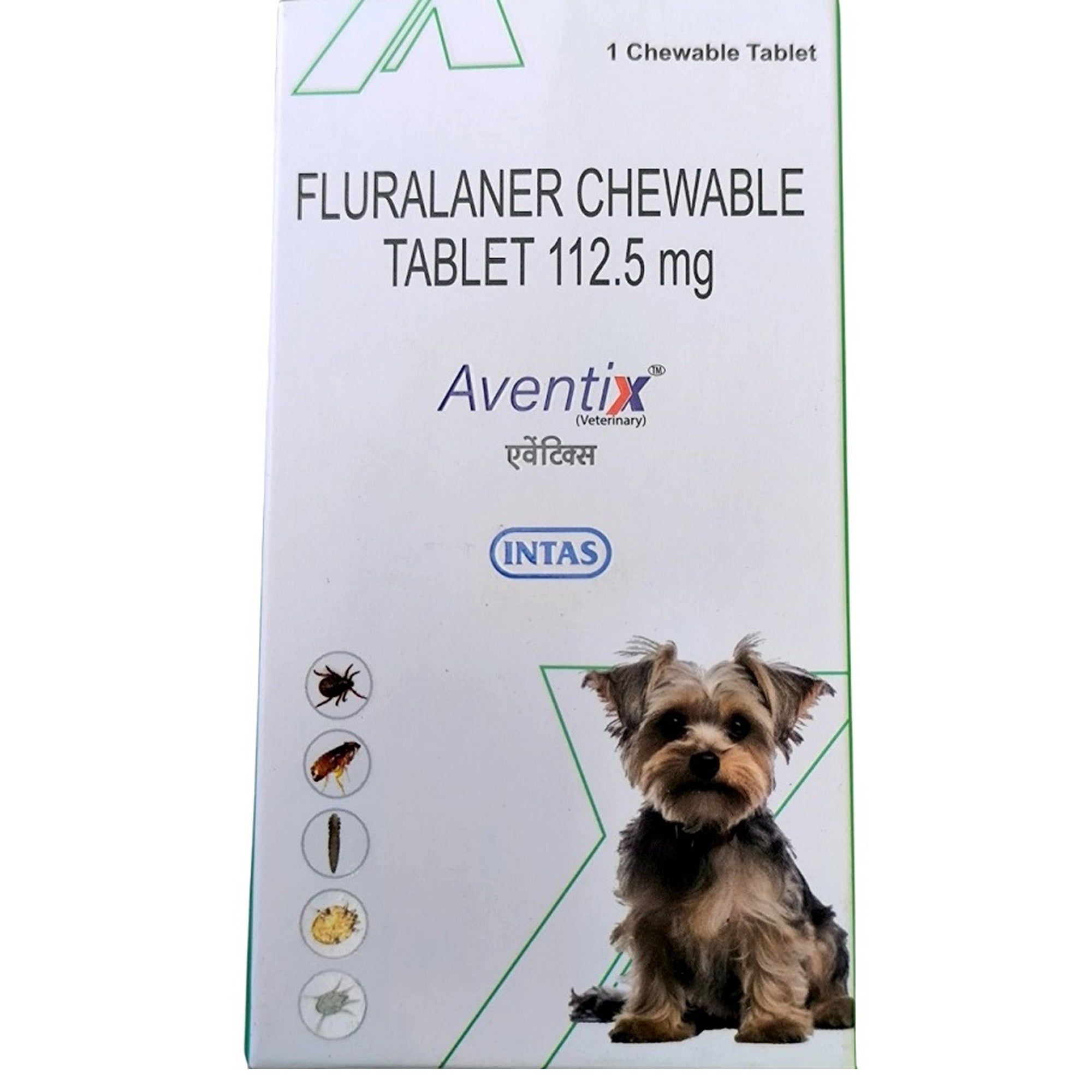Intas Aventix 112.5mg (Fluralaner) Chewable Tick & Flea Tablets for Do ...