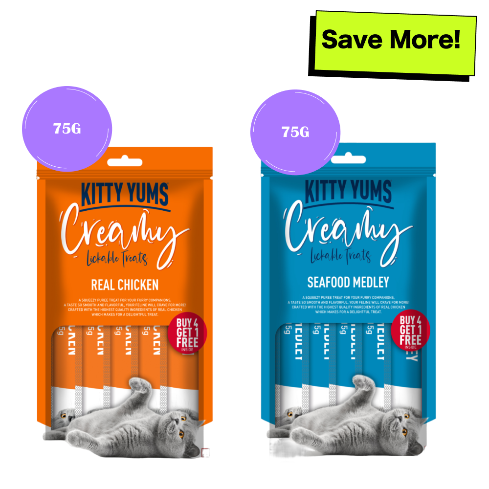 Kitty Yums Real Chicken and Seafood Medley Creamy Cat Treats Combo ...