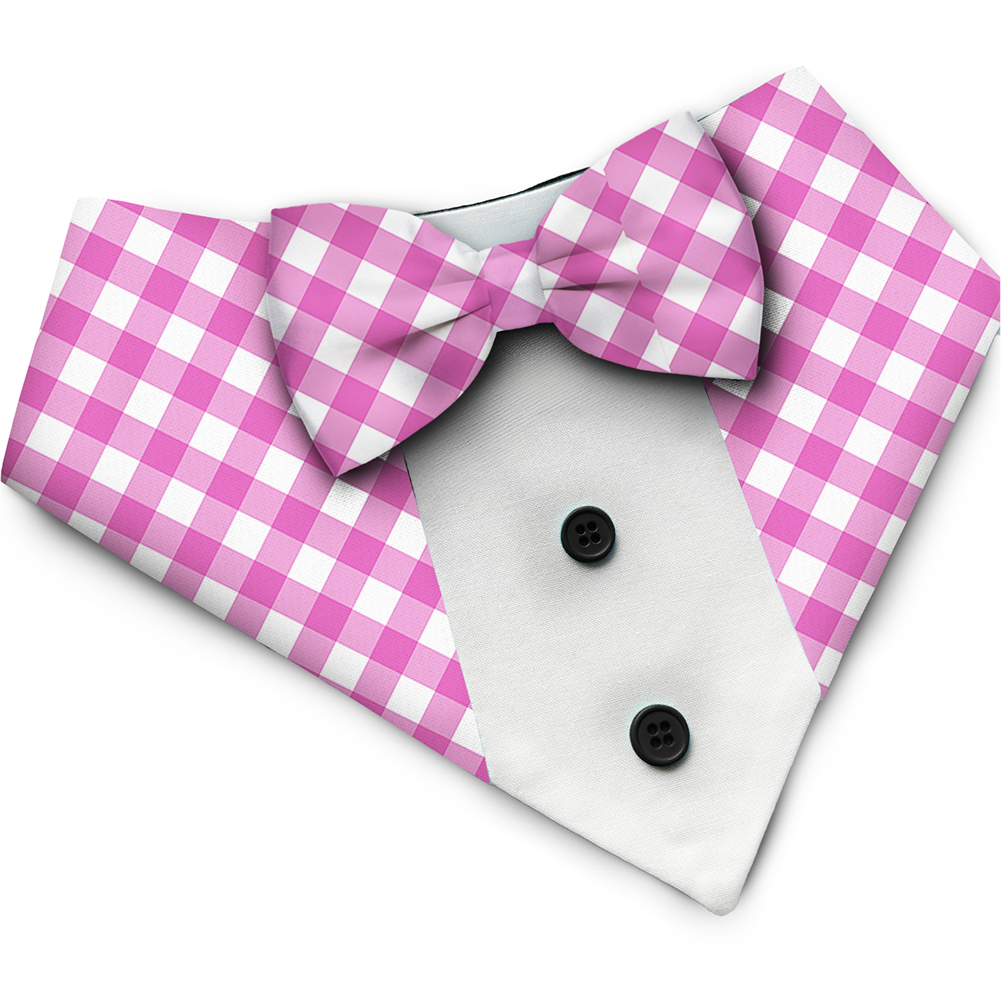 PawsIndia Pink Checks Pattern Tuxedo Bandana with Matching Bow for Dog ...