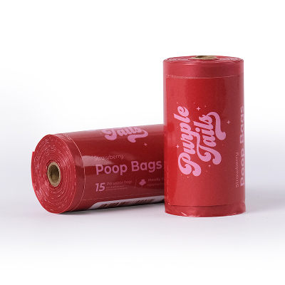 Purple Tails Poop Bags Strawberry Scented for Dogs (Red) | Supertails