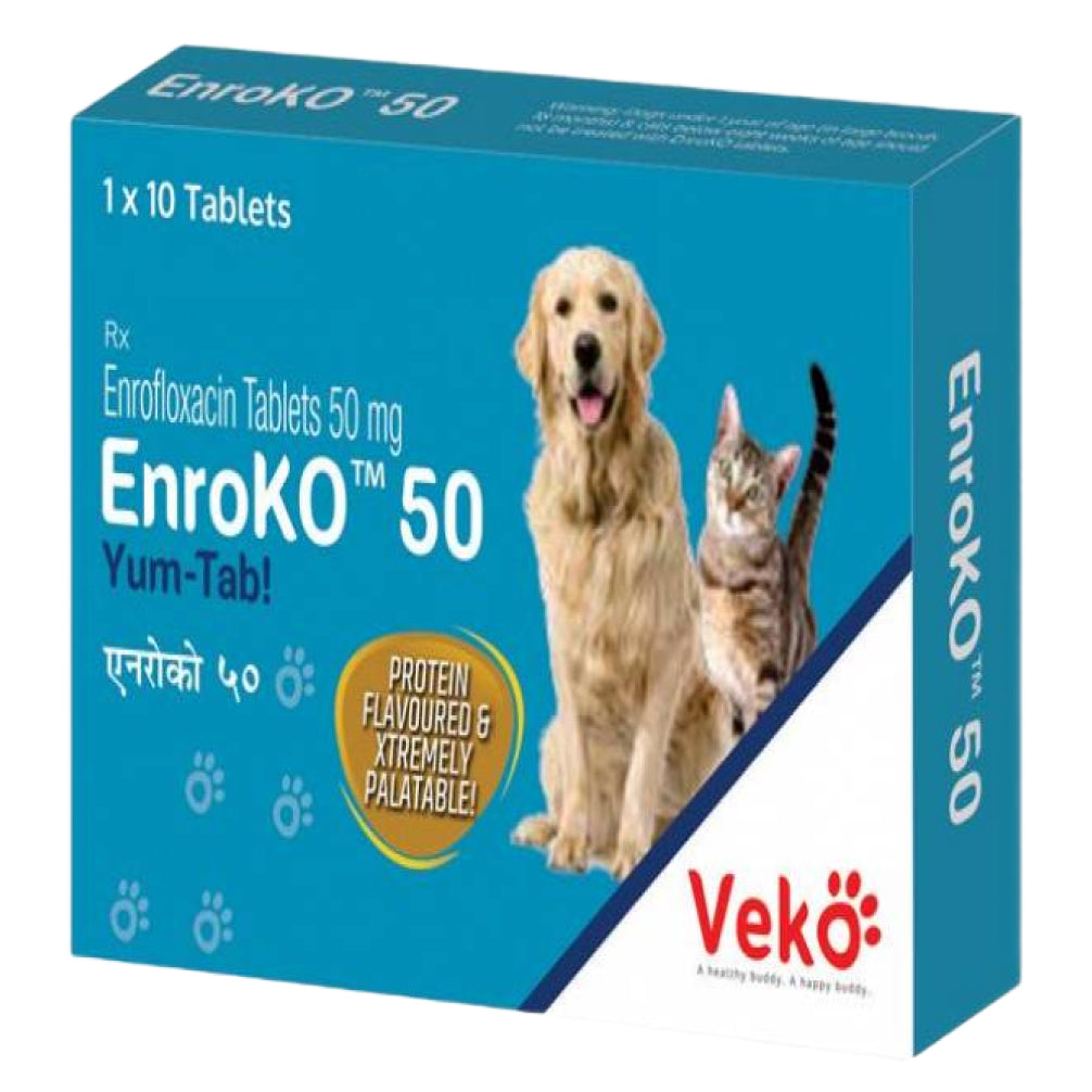 Veko Enroko Yum Tab 50mg (Enrofloxacin) Tablet Dogs & Cats (pack of 10 ...