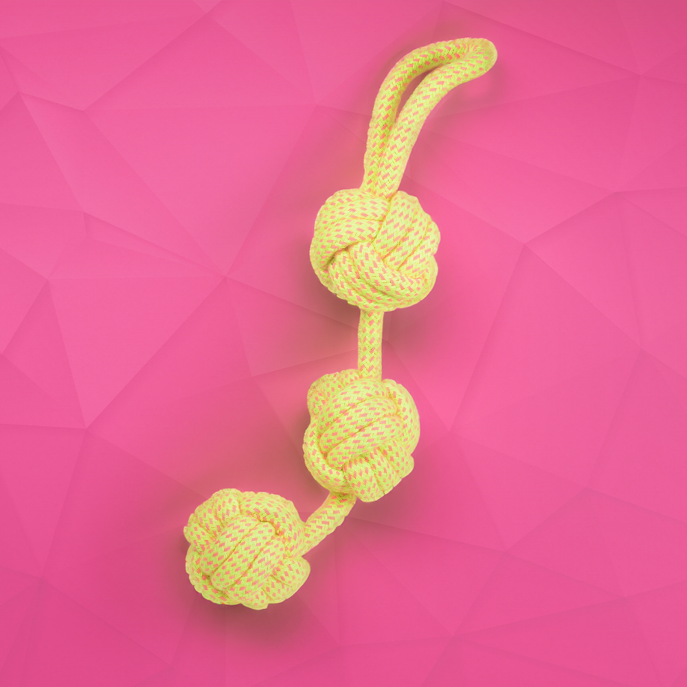 Skatrs 3 Ball Rope Tug Toy for Dogs and Cats (Yellow)